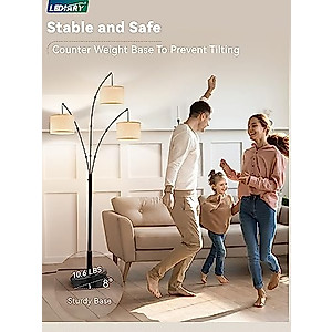 LEDIARY 3 Light Arc Floor Lamp, 82.7" Modern Black Floor Lamp for Living Room, 2400LM Tall Standing Lamp, Mid Century Tree Floor Lamp for Bedroom Office, 3 LED Bulbs Included