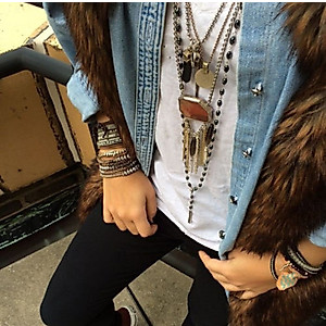 New! Genuine Leather Bracelet Multi Colors Beads Wrap Bracelet Nice Gift! (5 Wraps, facet AB rhinestone)