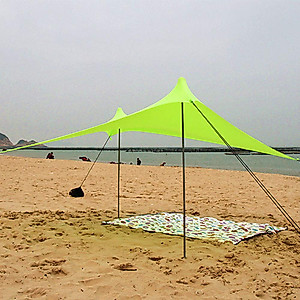Pop Up Beach Tent, Beach Canopy Sun Shelter with UPF50+ UV Protection, 2-5 Person Sunshade with 2 Poles, 4 Sandbag Anchors, 4 Ropes&Storage Bag, for Camping,Trips,Picnics - 6.9x4.9x5.2ft (Green)