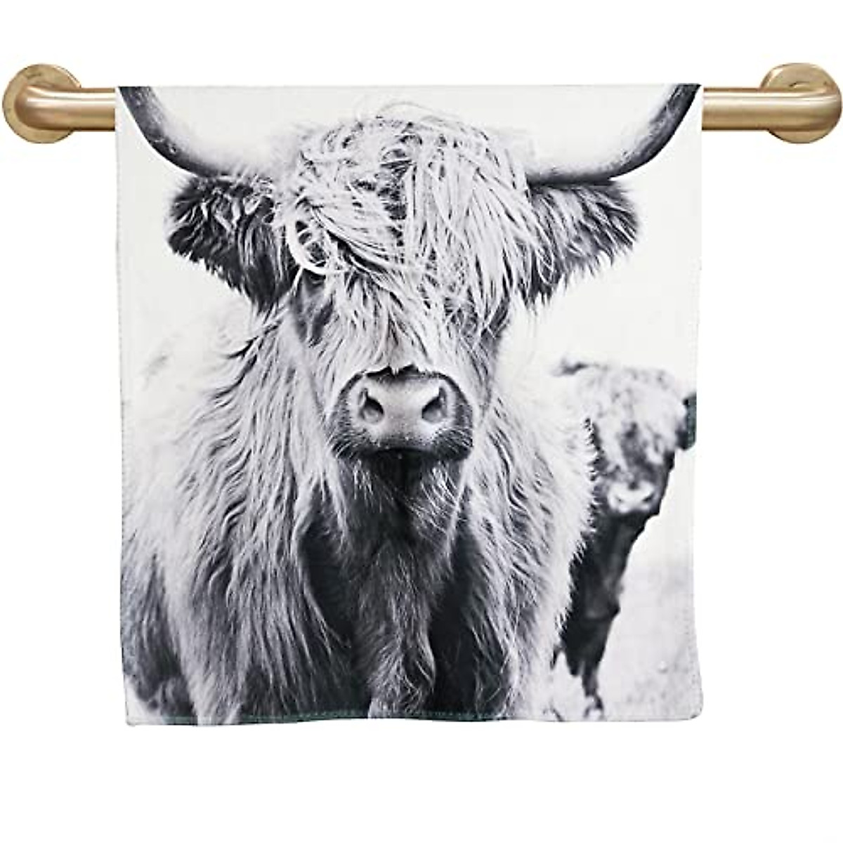 Vantaso Scottish Highland Cow Fingertip Hand Towels 2 PCS Set Absorbent Bath Face Towels Soft Hair Drying Cloth for Bathroom Kitchen Gym Spa Quick Dry, 30"x15"