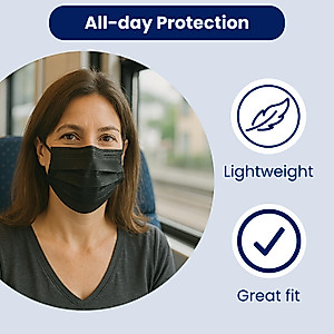 MagiCare Made in USA Masks - Black Face Masks Disposable - Premium 3 Ply Face Mask for Adults - Comfortable, Soft, Breathable - Black Face Masks Disposable Made in USA - 50ct Box