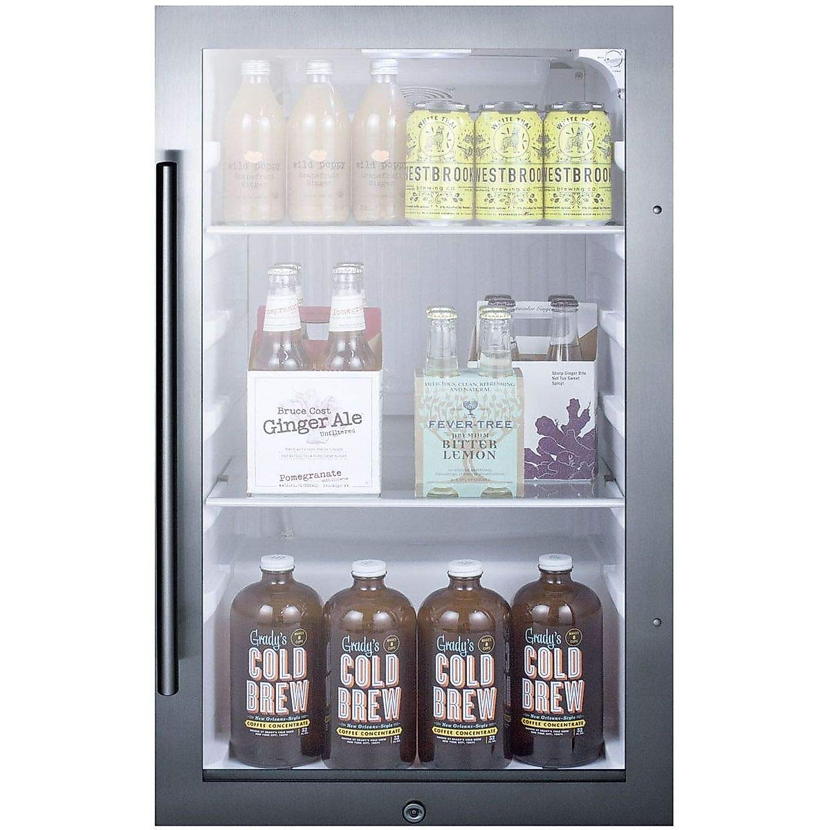 Summit Appliance SPR489OSADA ADA Compliant Commercially Approved Shallow Depth Indoor/Outdoor Beverage Cooler for Built-in or Freestanding Use with Glass Door, Black Cabinet, Auto Defrost