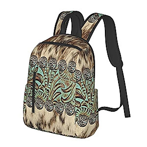 SWEET TANG Rustic brown teal western country tooled leather Backpack Lightweight Backpack for College Travel Work for Men and Women