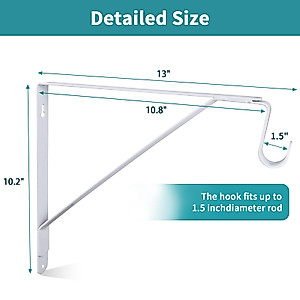 Closet Rod Brackets, Heavy Duty Closet Rod Support White Closet Brackets with Rod Holder Wall Mounted Shelf Bracket Clothes Hanger for Shelf Storage and Closet Rod, 4 Pack