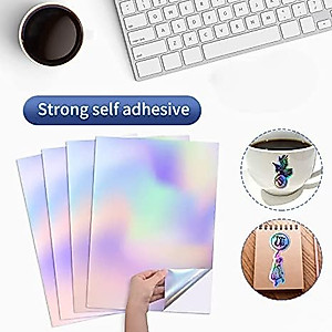 QiXin 24 Sheets Holographic Sticker Paper 8.5 x11 inch for Inkjet Printer & Laser Printer US letter size Holographic Printable Vinyl Rainbow Sticker Printer Paper Adhesive Waterproof Vinyl