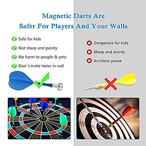 Magnetic Dart Board for Kids Adults with 12 Magnetic Darts and 8 Sticky Balls Reversible Rollup Kids Safe Dart Board Set for Boys Girls Easy Hanging Classic Dart Board Toys Indoor Outdoors Party Games