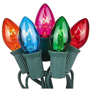 Romasaty C7 Christmas Lights Outdoor, 25Ft Vintage Christmas String Lights with 27 Multicolor Clear Bulbs, Hanging Christmas Decorations Lights for Roofline House Garden Patio Backyard Party-Green