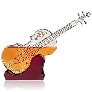 Glass Violin Decanter, Mahogany Base - The Wine Savant 1000 ML Glass Decanter For Whiskey, Scotch, Spirits, Wine Or Vodka For Music Lovers.