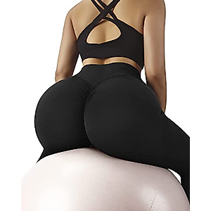 MOOSLOVER Women Crossover V Waist Butt Lifting Leggings High Waisted Yoga Pants(XL,Black-722)