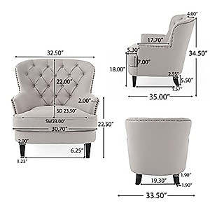 Great Deal Furniture Alfred Natural Fabric Club Chair with Ottoman, Beige, Black
