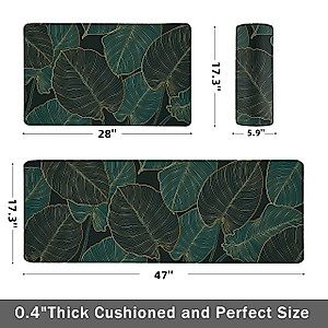 Kitchen Mats for Floor Cushioned Anti Fatigue Mats for Kitchen Floor Green Kitchen Floor Mat Memory Foam Boho Kitchen Rugs Luxury Kitchen Runner Kitchen Rugs Sets of 2, 17.3x28 + 17.3x47, 0.4 inches