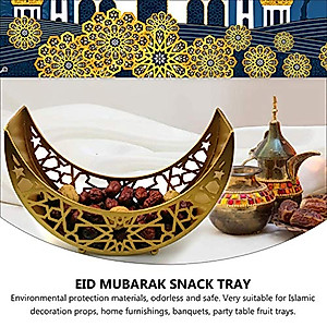 PRETYZOOM Crescent Moon Tray Ramadan Eid Mubarak Trays Platters Moon Dinner Plate Tableware Dessert Food Serving Tray Ramadan Muslim Islamic Party Supply Golden