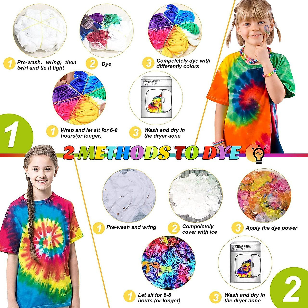 DIY Tie Dye Kits, Emooqi 32 Colours All-in-1 Tie Dye Set Contain 32 Bag Pigments, Rubber Bands, Gloves, Sealed Bag, Apron and Table Covers for Craft Arts Fabric Textile Party DIY Handmade Project