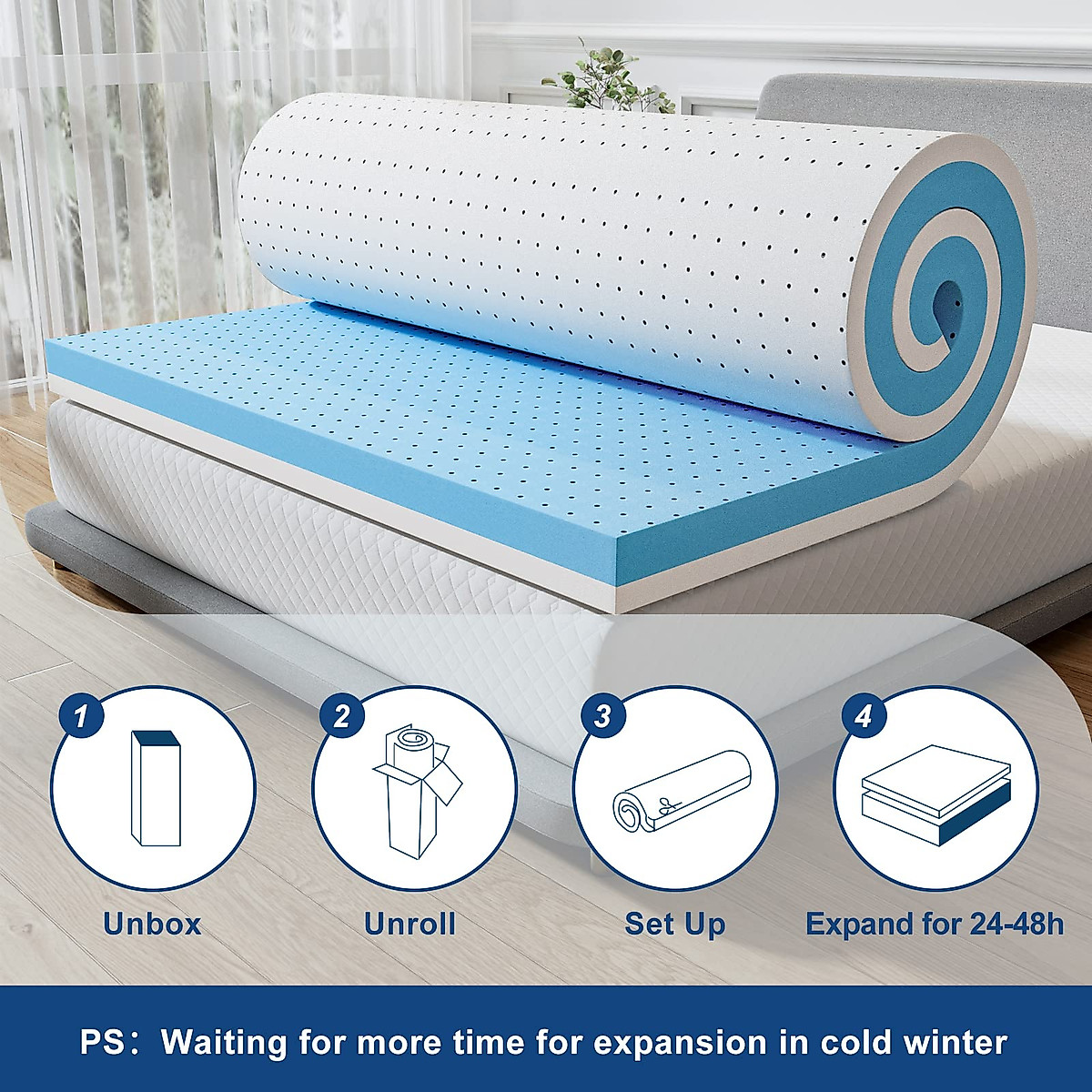 Maxzzz 2 Inch Mattress Topper Full Memory Foam, Firm Bed Foam Mattress Topper with Remover Soft Cover, High Density Mattress Pad, Certipur-Us & Oeko-Tex Certified