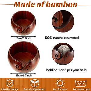 2 Sets Wooden Yarn Bowl Crochet Bowl Bamboo Handmade Knitting Wool Storage Round Rosewood Yarn Bowl with Holes 12 Pieces Crochet Hooks for Knitting Crocheting DIY Arts Crafts Tools Supplies