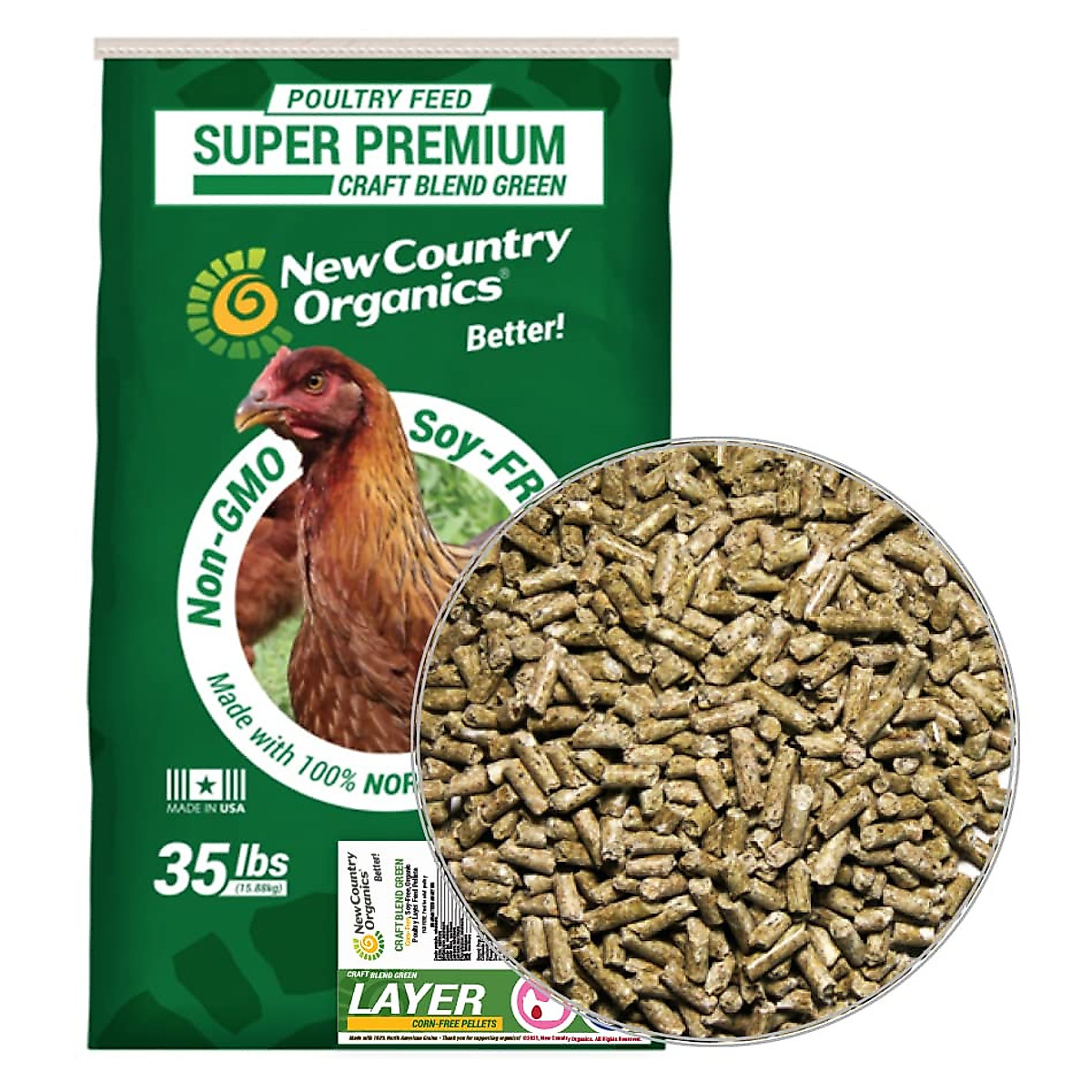 New Country Organics Soy-Free Corn-Free Layer Pellets, 35 lbs