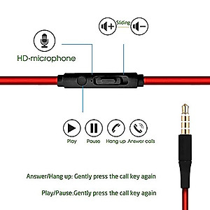 NEM Universal Headphones in Ear Noise Isolating Sweat Proof Sport Earbuds Earphones with Remote and Mic Adjustable Earhook Wired Stereo Workout for Running Jogging Gym for iPhone Samsung (Red)