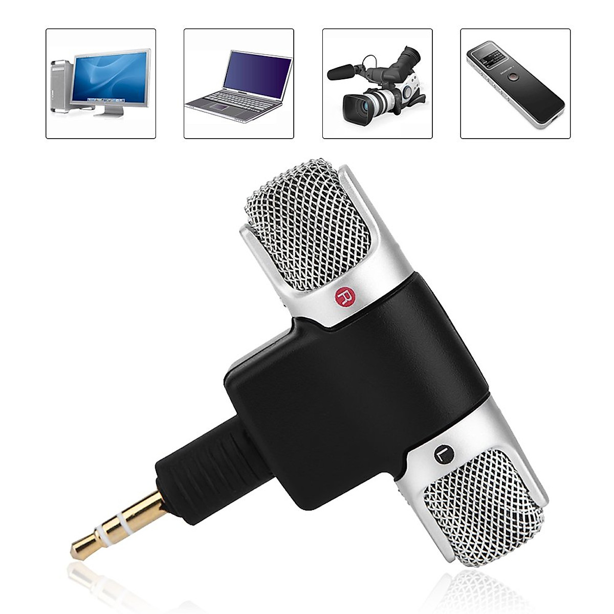 Mini Stereo Microphone for PC Laptop MD Camera, Directional Condenser Flexible Microphone Vlogging Microphone with 3.5mm Gold-Plating Plug