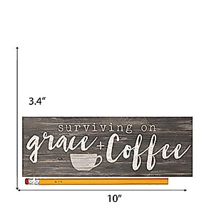 P. Graham Dunn Surviving on Grace Coffee Rustic Grey 10 x 3.38 Inch Wood Slat Easelback Tabletop Sign