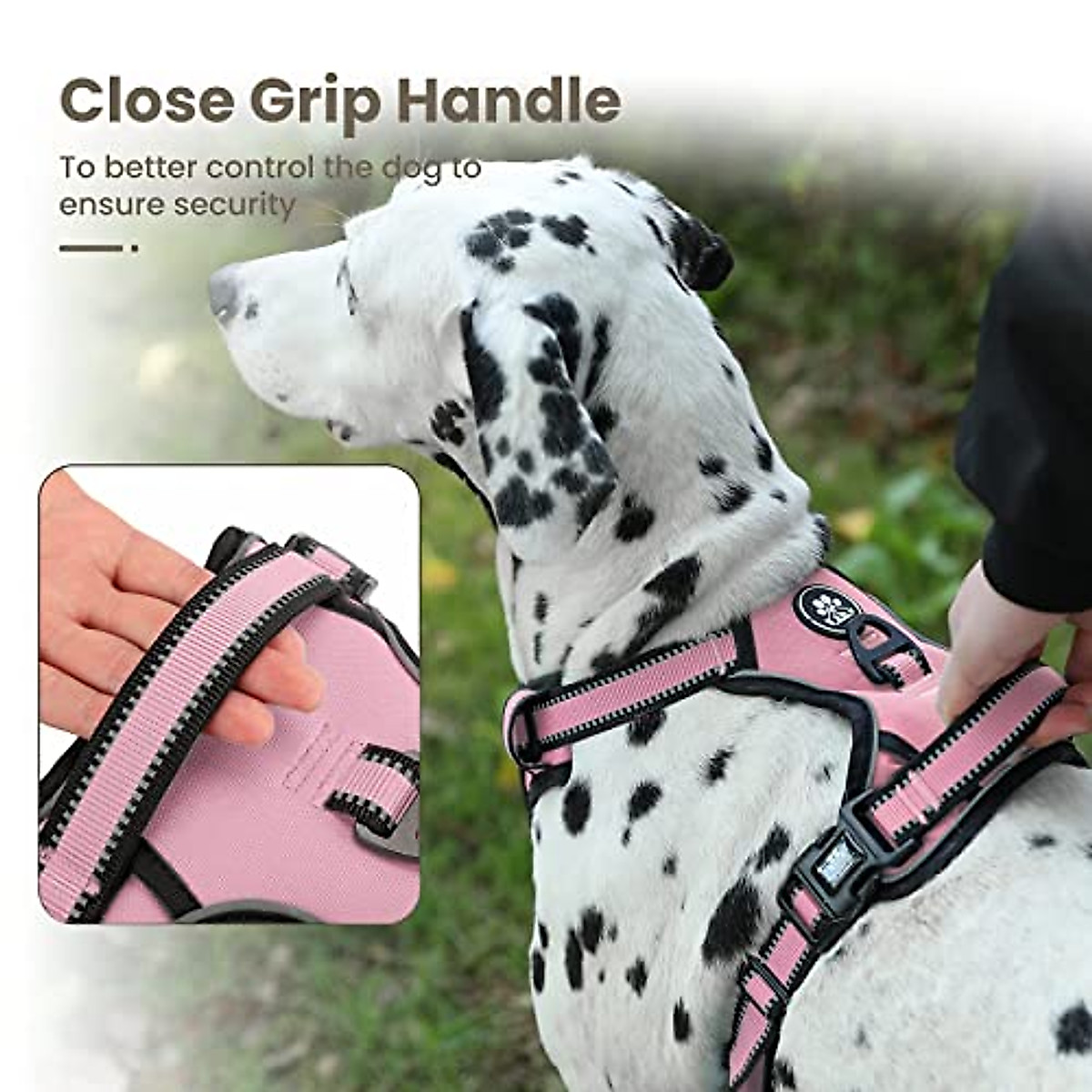 FURRYFECTION No Pull Vest Harness, Reflective with Leash No Choke Soft Padded, Adjustable Front Lead Dog Harnesses with Seat Belt for Small Medium Large Dogs, Pink, L