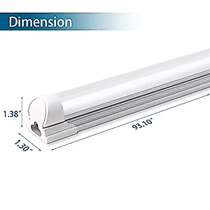 Barrina 8ft LED Shop Light, 44w 4500lm 6500K, V Shape Frosted Cover LED Shop Light 8ft, Linkable LED Garage Light, T8 LED Light Fixture for Garage Ceiling Plug and Play (Pack of 6)