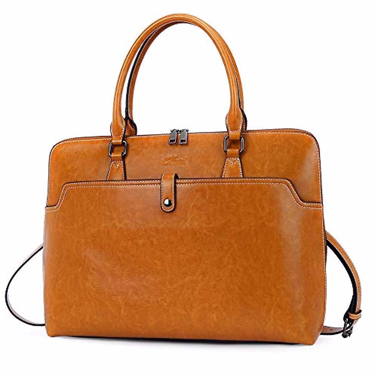 CLUCI Briefcase for Women Oil Wax Leather 15.6 Inch Laptop Slim Business Large Capacity Ladies Shoulder Bags Vintage Brown