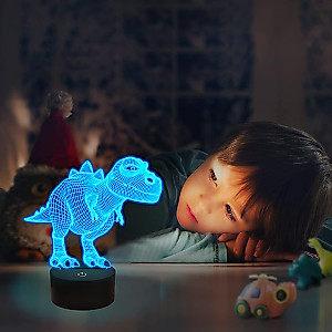 FULLOSUN Night Light for Kids Dinosaur T-rex 3D Night Light Bedside Lamp 16 Colors Changing with Remote Control, Xmas Halloween Birthday Gift for Child Baby Boy