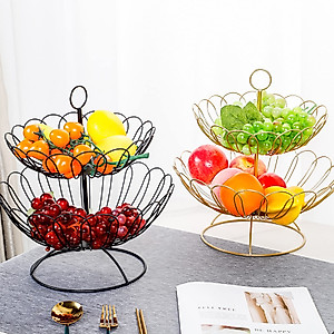 2 Tier Kitchen Countertop Fruit Basket Bowl for Bread Vegetables Snack Storage, Removable Organizer Shelf Storage Rack, Modern Design Tiered Fruit Holder Stand，for Gifts Home Party（black）