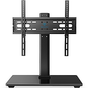 PERLESMITH Universal TV Stand - Table Top TV Stand for 32-55 inch LCD LED TVs - Height Adjustable TV Base Stand with Tempered Glass Base & Wire Management, VESA 400x400mm