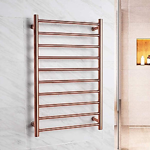 Towel Warmer Drying Rack Rose Gold for Bathroom, Wall Mounted Electric Heated Towel Drying Rack with 10-Bars, Stainless Steel Electric Heated Towel Rail Radiator, Hardwired