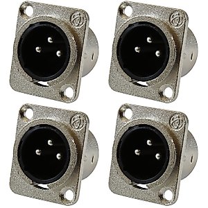 GLS Audio XLR Male Jack 3 Pin - Panel Mount Jacks D Series Size XLR-M - 4 PACK