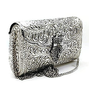 Brass Metal Bag Purse Vintage Style Brass Purse antique clutch Ethnic clutch Handmade Women metal clutch Bag (Silver)