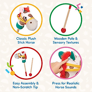 Battat – Classic Hobby Horse – Plush Stick Horse – Wooden Pole & Sensory Textures – Realistic Sounds – 2 Years + – Pony Pal