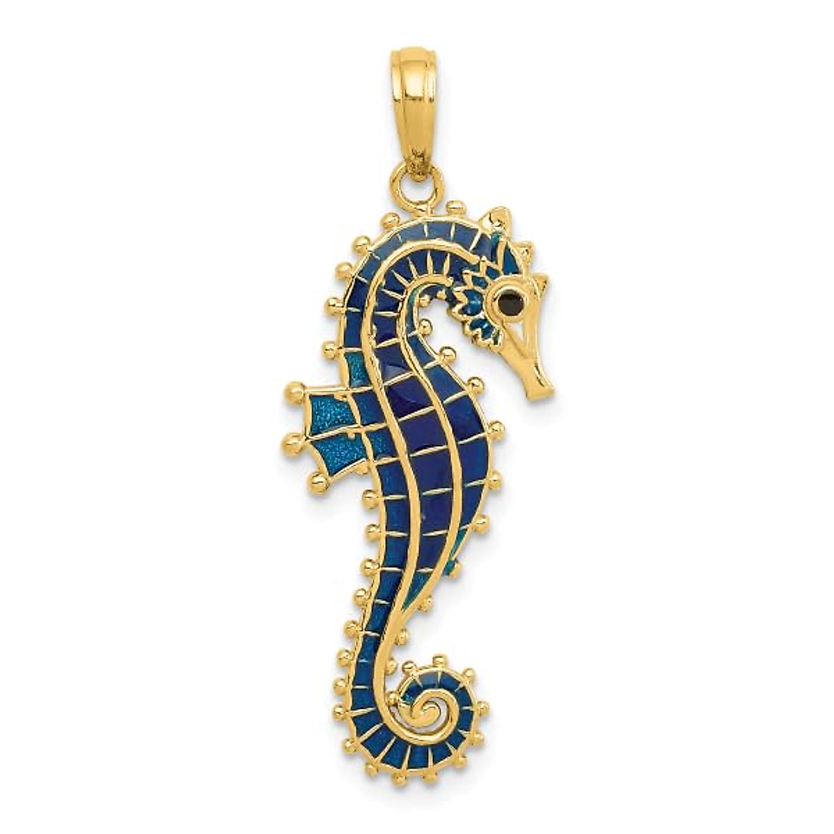 IceCarats 14K Yellow Gold Blue Seahorse Necklace Charm Pendant 36mm x 12mm Only