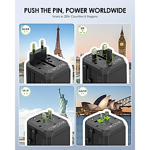 EPICKA Universal Travel Adapter, International Plug Adapter with Dual AC Outlet, 2 USB-C 35W PD Fast Charging & 3 USB-A, All in One Worldwide Wall Charger (TA-205, Black)