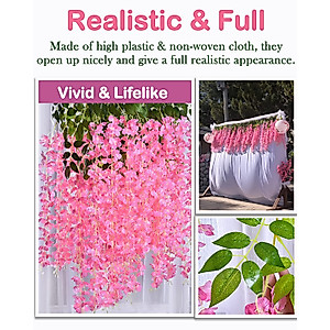 Shitime 12 Pack 43" Artificial Flower Wisteria Hanging Flowers, Vine Ratta Garlands for Home Party Wedding Garden Outdoor Office Wall Decoration. (Pink)