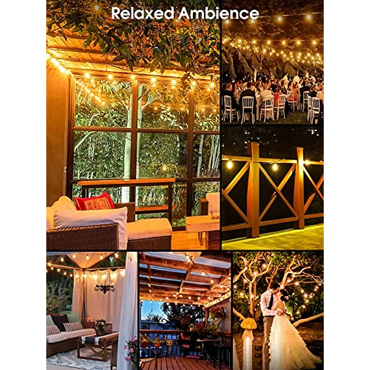 NIUAWASA Outdoor String Lights Patio Light 64FT LED Dimmable Lighting 23 Shatterproof S14 Plastic Bulbs 20 Hanging Sockets Waterproof for Outside Cafe Bistro Porch Gazebo Backyard Party Deck Garden