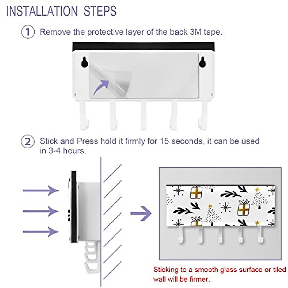 5 Hook Coat Rack Wall Mounted Xmas Gift Tree Pattern Hat Towel Pot Hook up with Storage Compartment for Cloakroom Bathroom Kitchen