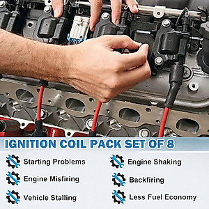 12611424 Ignition Coil Pack Compatible with Chevy Cadillac GMC Pontiac 5.3L 6.0L V8 Engine G8 Grand Prix H3 Silverado Tahoe Yukon Impala - Replace # 12570616 D510C UF413, set of 8 Ignition Coil