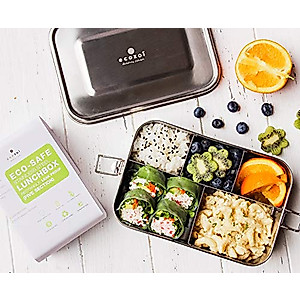 ecozoi Stainless Steel Lunch Box, 1-Tier Metal Bento Box Leak Proof with 5 Compartments, 50 Oz Metal Lunch Container, Meal Prep Food Container, with 50 ml Sauce Container