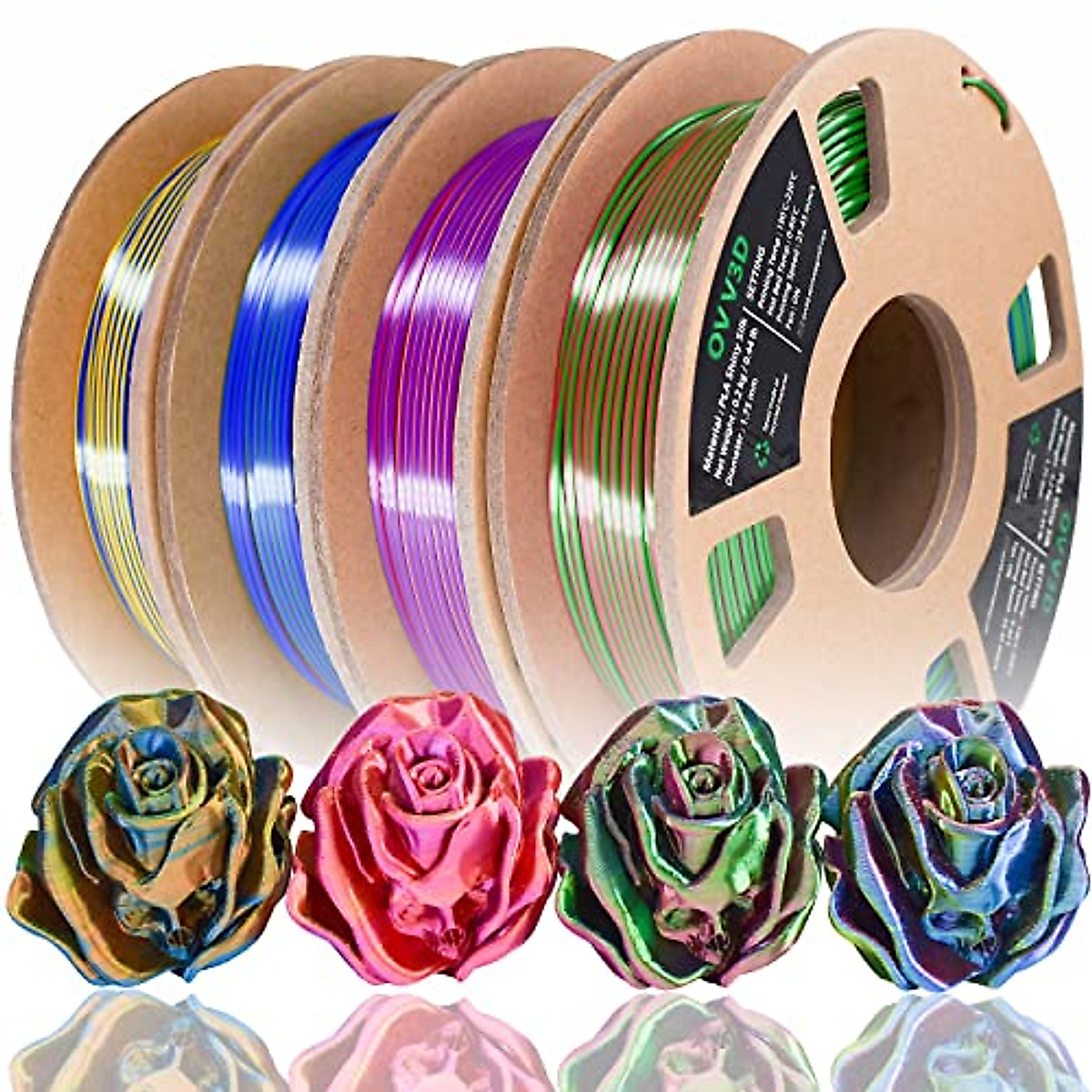 (2 Items) PLA Filament 1.75mm Bundle, 3D Printer Filament Silk Multicolors PLA Filament with Tri-Colors Rainbow PLA Filament Bundle, 3D Printing Filament 4 * 200g+4 * 200g