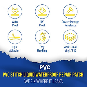 PVC Stitch Liquid Waterproof Repair Patch for Air Mattresses, Waterbeds, Above-Ground Pools, Bouncy Houses, Hot Tubs, Air Tracks, Works on Blow up PVC & PU Inflatables
