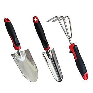 TABOR TOOLS D124A 3-Piece Garden Tool Set with Rubberized Non-Slip Handles, Stainless Steel, Includes Hand Trowel, Cultivator Hand Rake, and Transplanter with Gradation Marks
