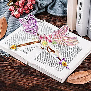 Flower Acrylic Bookmark Diamond Painting - pigpigboss 6 Pack 5D DIY Feather Bookmark Diamond Painting Set Crystal Sword Flower Diamond Painting Bookmark for Adult Kid Graduation Gift