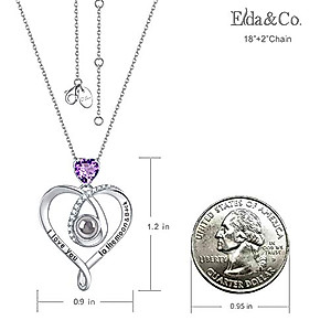 ELDA & CO. Sterling Silver Amethyst I Love You Necklace 100 Languages to the Moon and Back Jewelry Sterling Silver February Birthstone Necklace