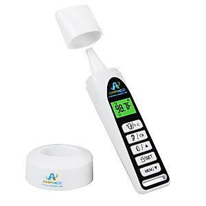 Amplim Baby Thermometer | 3-in-1 Accurate Infrared Thermometer for Ear, Forehead & Touchless, FSA/HSA Eligible Fever Thermometer for Baby, Infants, Toddlers, Kids & Adults | White Base Stand & Clock