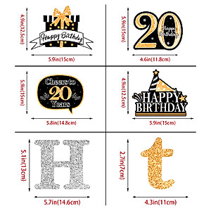 AERZETIX Happy 20th Birthday Decorations Set,12Pcs 20th Birthday Gold Glitter Swirls Streamers,Happy 20th Birthday Bunting Banner,Cheers to Twenty Years Old Bday Party Decorations.[Pre-Strung]
