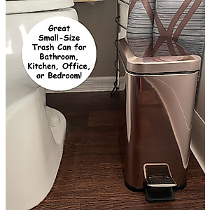 Homie Soft Close, Slim Trash Can 1.6 Gallon with Anti - Bag Slip Liner and Lid, Use as Mini Garbage Basket, Slim Dust Bin, or Decor in Bathroom, Restroom, Kitchen, or Bedroom (Rose Gold)