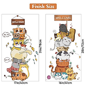 RAINBOW WSK Animal Cat Wall Decal Welcome Peel and Stick Wall Decor Funny Cat Wall Decor for Kids Girls Bedroom Nursery Cute Cat Wall Art for Classroom Door Removable Vinyl Wall Stickers