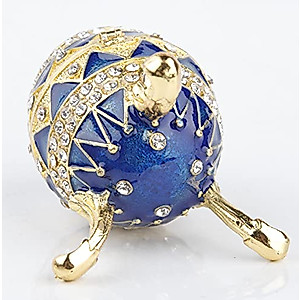 SEVENBEES Hand Painted Enameled Russian Faberge Egg Trinket Box Hinged Jewelry Boxes Ring Holder Gift for Home Decor